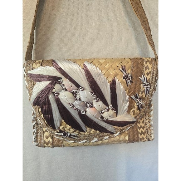 Handmade | Bags | Vintage Hand Woven Straw Shell Shoulder Bag Boho ...